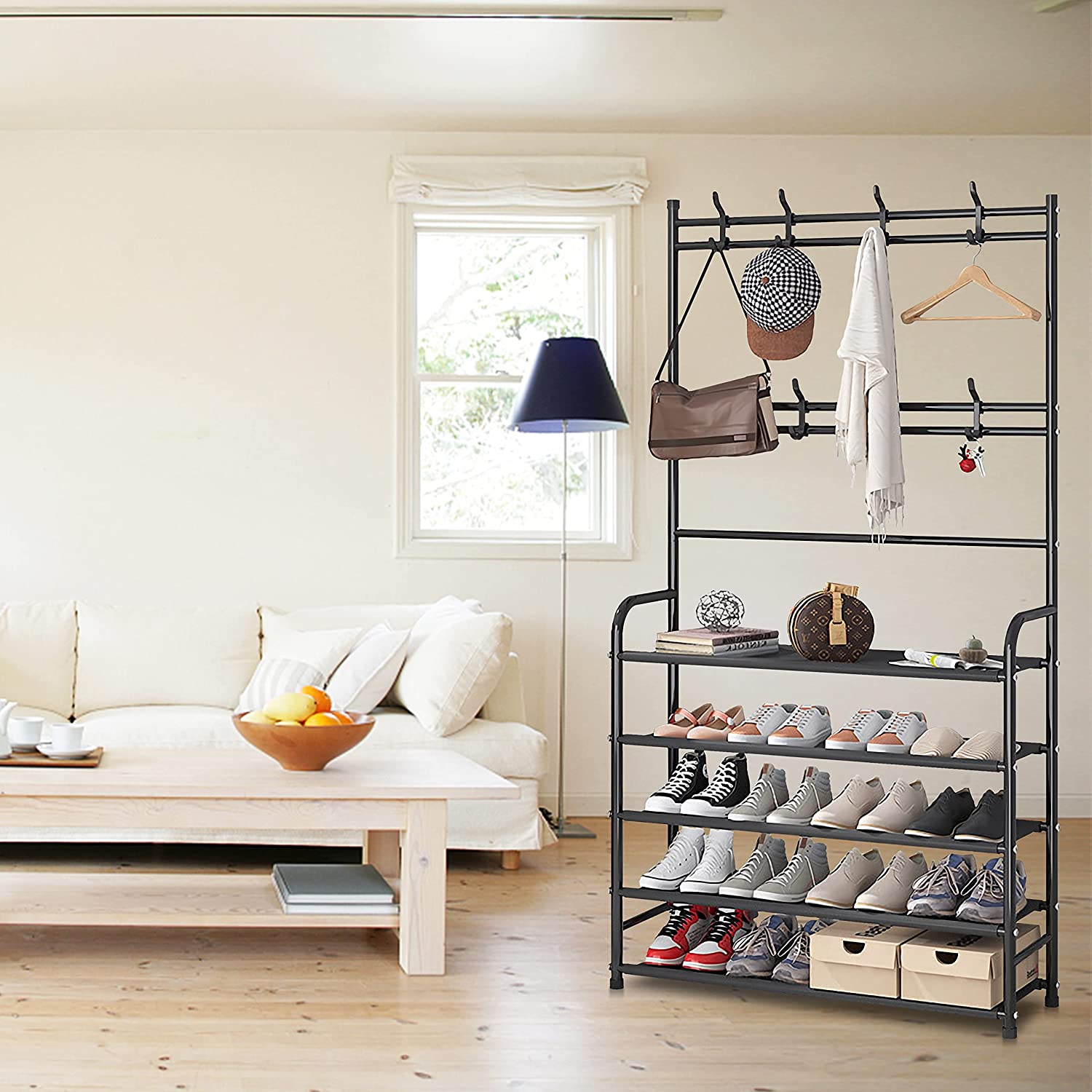 Living Room Multifunctional Three-in-one Metal Coat Rack Shoe Rack ...